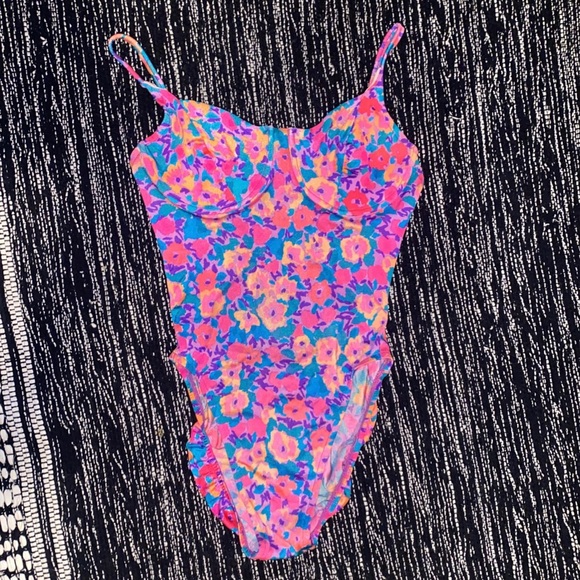 Vintage America | Swim | 9s Vintage Retro Floral High Cut Open Back One ...